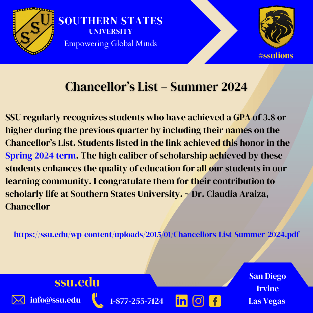 Chancellor's List - Summer 2024 SSU - Business Administration, BBA, MBA ...