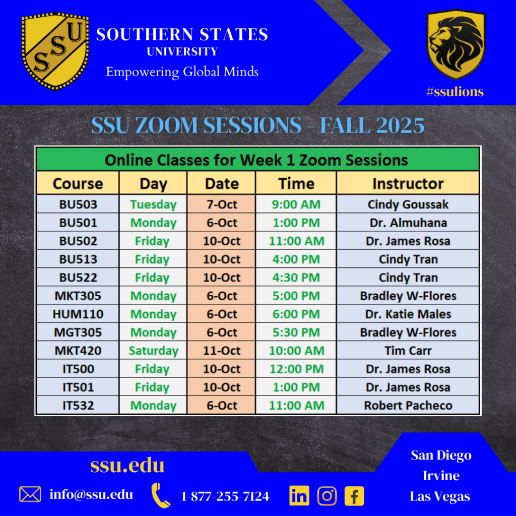 Fall 2025 - Week 1 Zoom Sessions SSU - Business Administration, BBA ...