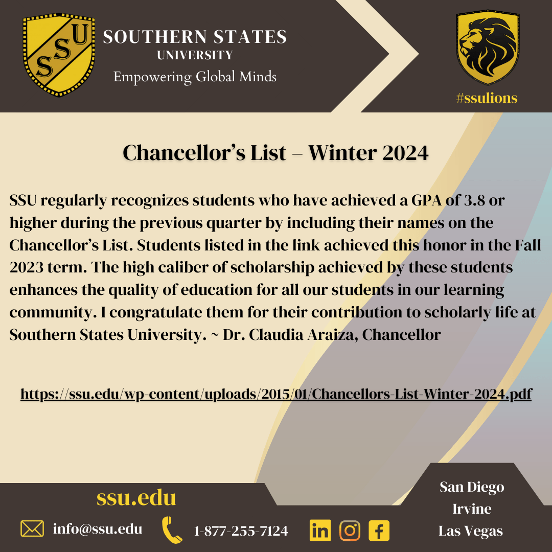 Chancellor's List - Winter 2024 SSU - Business Administration, BBA, MBA ...